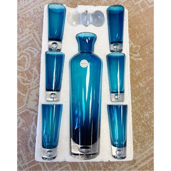 Dining | Brand New Vintage Mouth Blown Block Crystal Hand Polished Blue ...